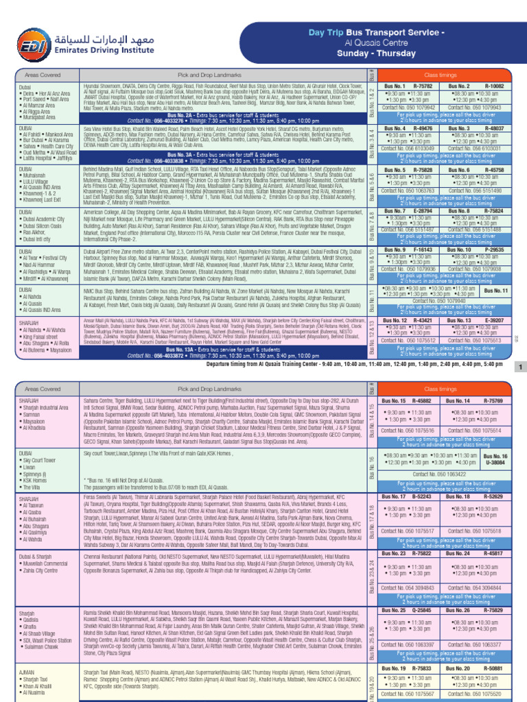 Al Qusais Bus Schedule 2025 | PDF | Dubai | United Arab Emirates