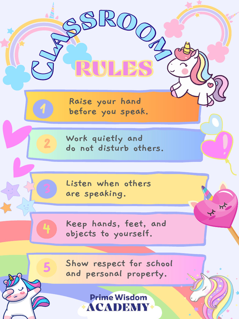Playful Colourful Rainbow Classroom Rules Poster | PDF