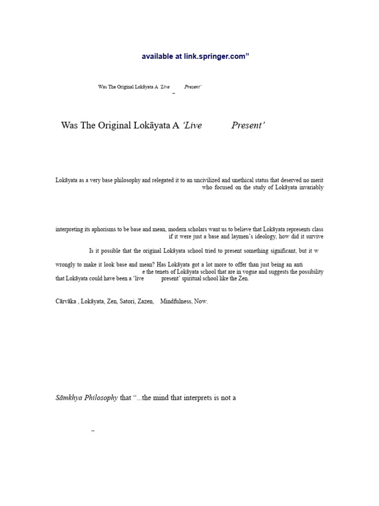 Was The Original Lokayata A Live Inthe Present Spiritualistic School A ...
