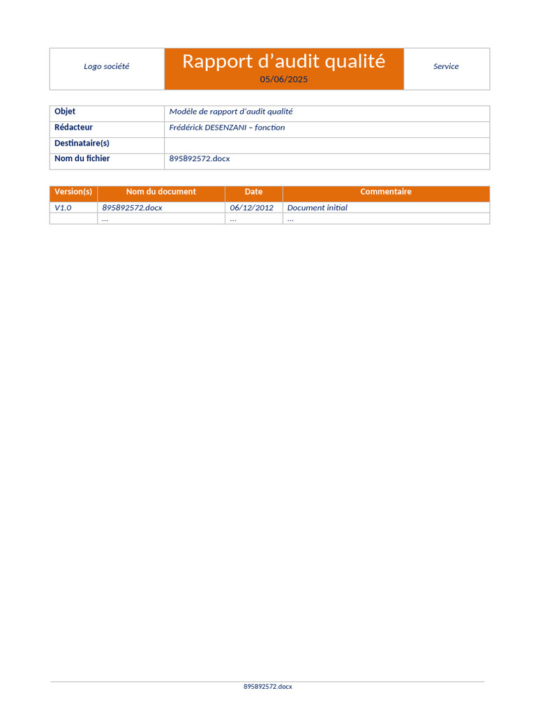 Modèle de Rapport d'Audit Qualité | PDF | Audit | Comptabilité