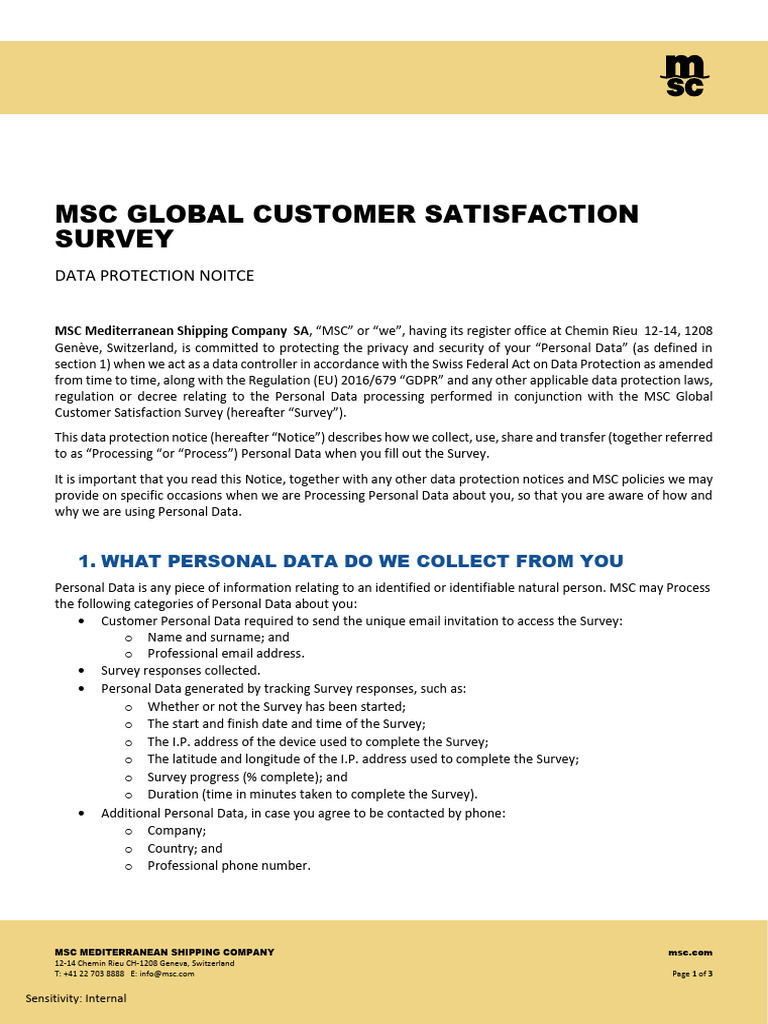 MSC Customer Satisfaction Survey Data Notice | PDF | Information ...
