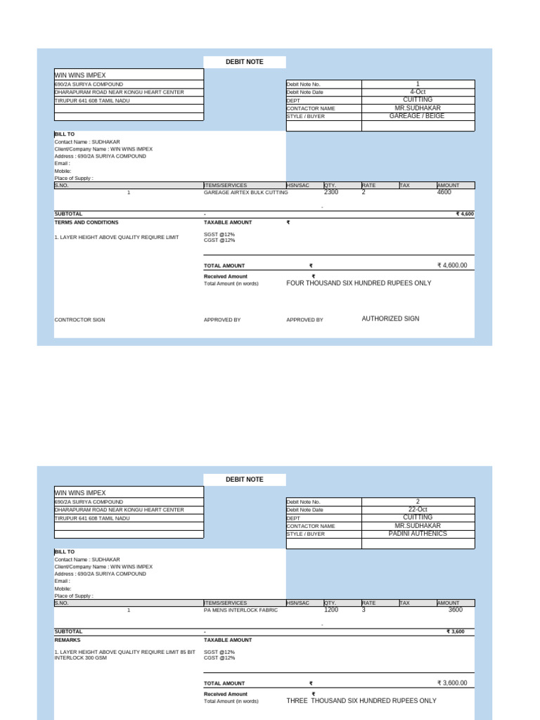 Excel Debit Note Format and Samples | PDF | Payments | Economy Of India
