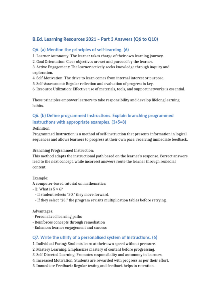 BEd Learning Resources Q6 To Q10 | PDF | Learning | Social Psychology