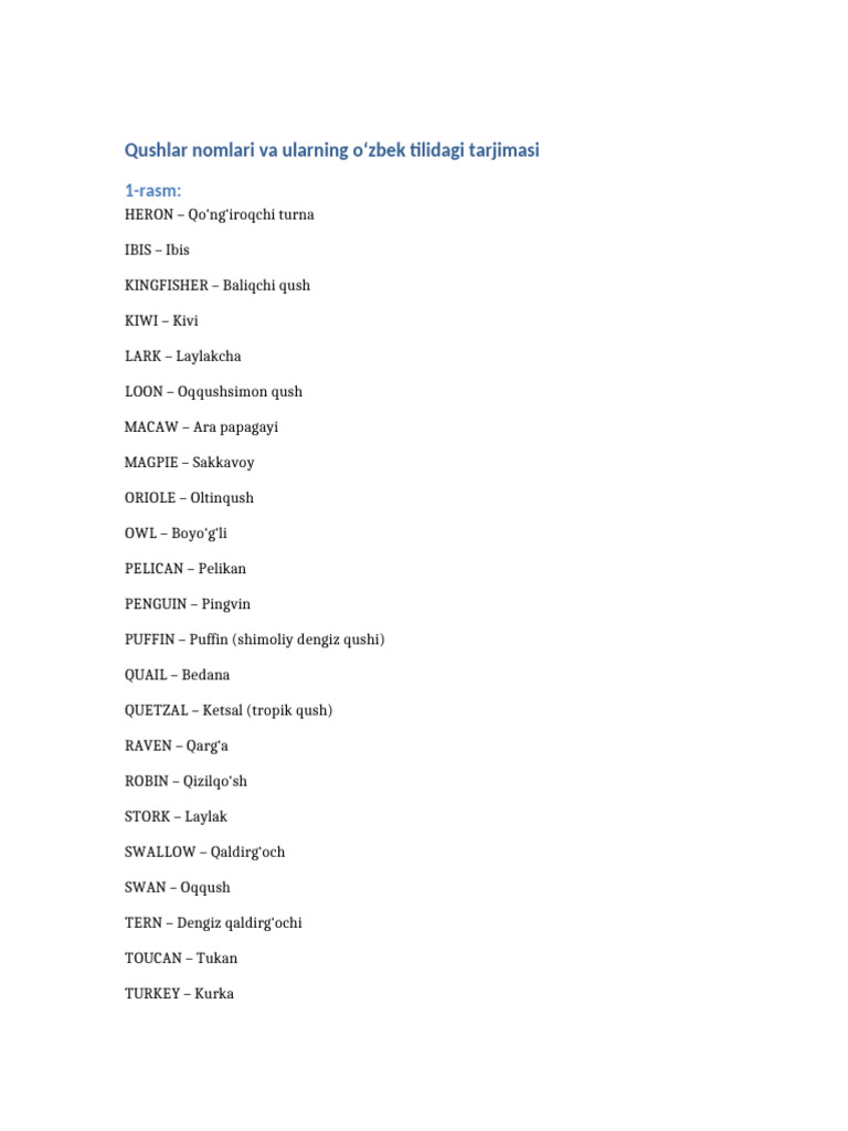 Qushlar_tarjimasi | PDF
