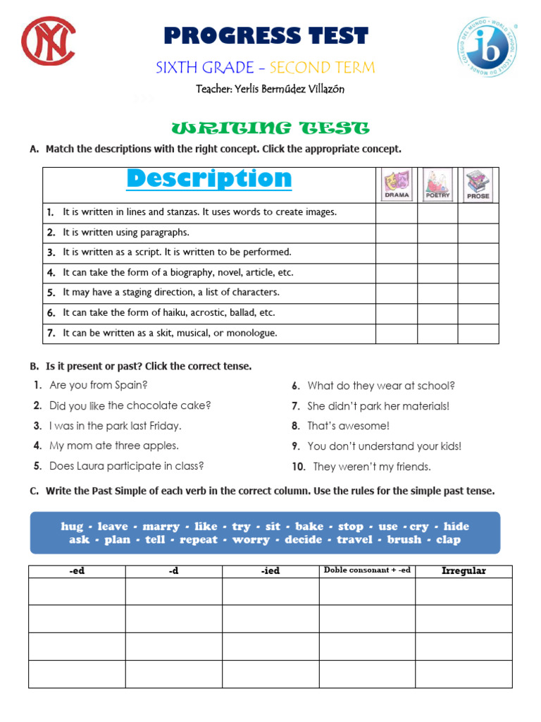 Sixth Grade Writing and Grammar Test | PDF