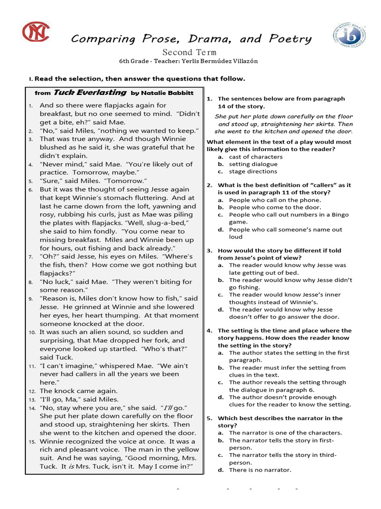 Comparing Prose, Drama, and Poetry Worksheet | PDF | Poetry