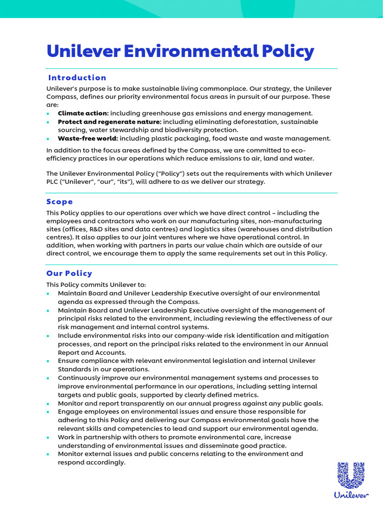 Unilever Environmental Policy | PDF | Climate Change Mitigation ...