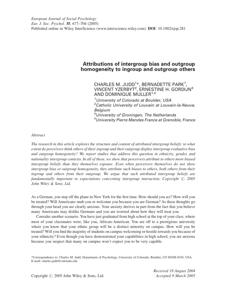 Attributions of Intergroup Bias and Outg | PDF | Stereotypes | Prejudices