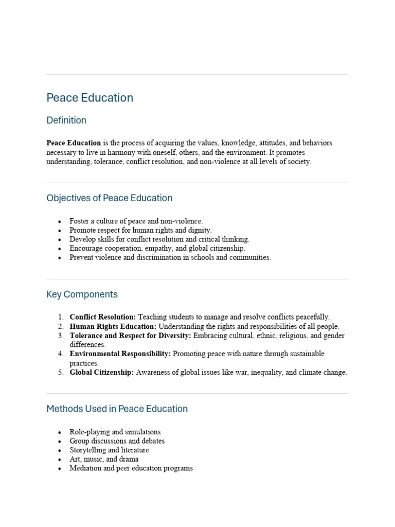 Peace Education: Building Harmony and Respect | PDF