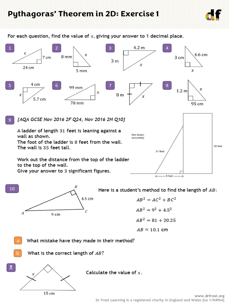 Pythagoras Theorem in 2D - Exercise 1 | PDF