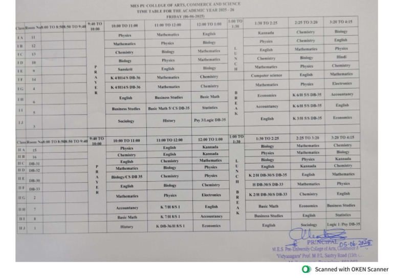 Time Table of 06 June 2025 | PDF