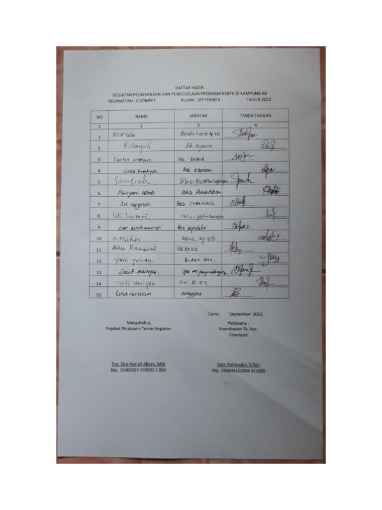 Daftar Hadir KP - KB Pyd | PDF