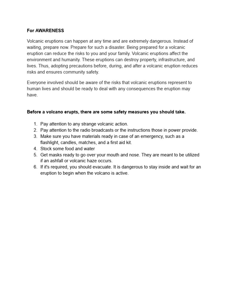 Before Volcanic Eruption and Awareness | PDF