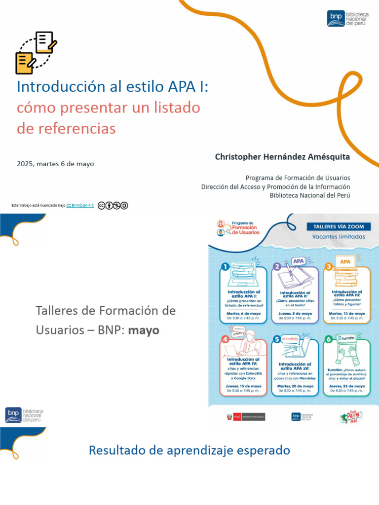 Taller BNP 01 - Introducción Al Estilo APA I, Listado de Referencias ...