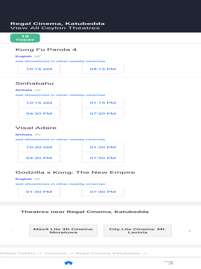 Regal Cinema, Katubedda Movie Showtimes Near Yo | PDF