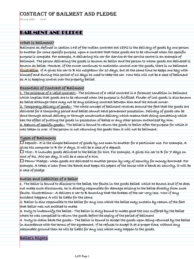 Contract of Bailment and Pledge | PDF | Lien | Banks
