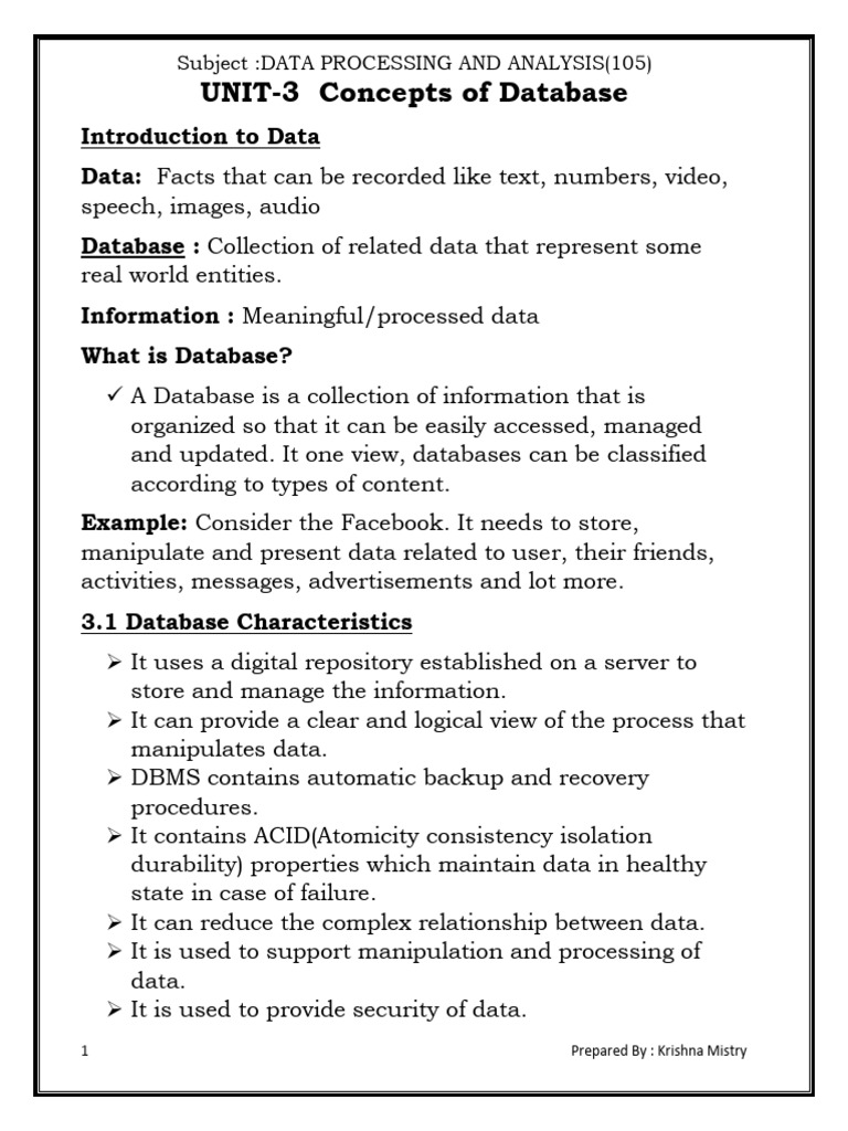 Unit-3 Concept of Database | PDF | Databases | Client–Server Model