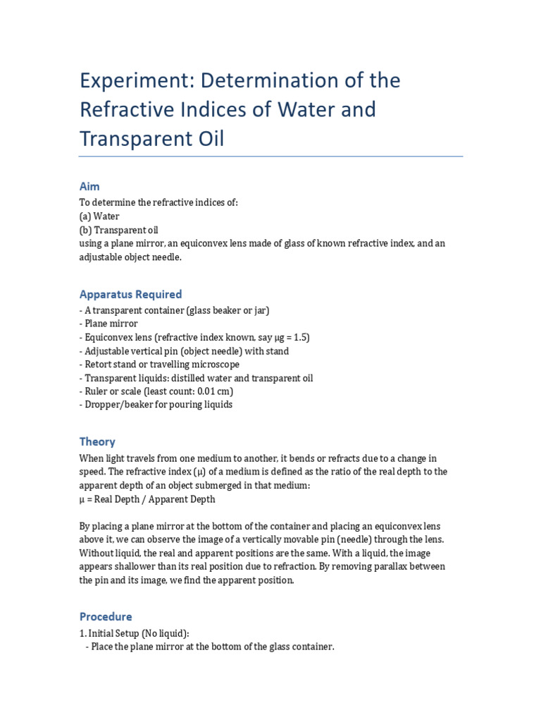 Refractive Index Experiment Report Expanded | PDF | Refractive Index | Optics