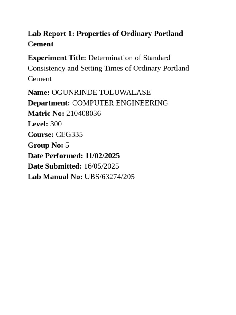 Ceg Lab Report Original by Tolu | PDF | Concrete | Construction Aggregate