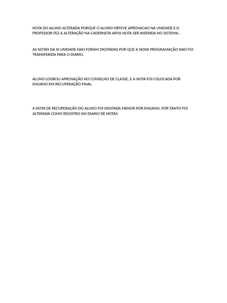 Correção de Notas de Aluno em Diário | PDF
