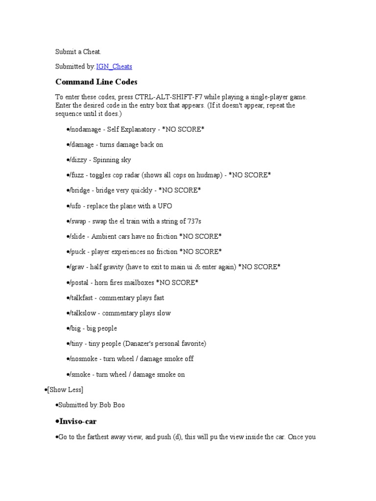 Command Line Codes: IGN - Cheats | PDF | Ford Motor Company | Ford F Series