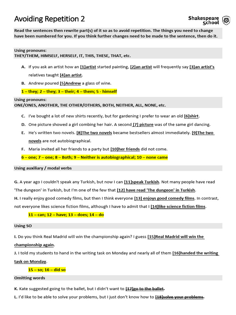 Avoiding Repetition 2 - New Rules & Key | PDF