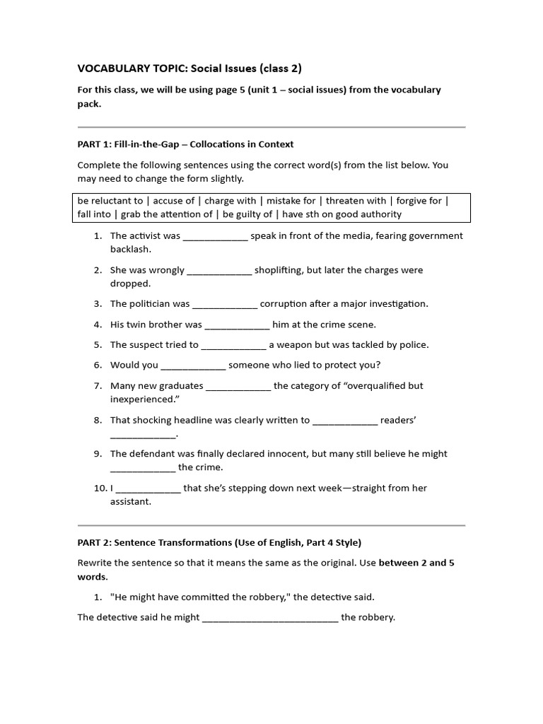 Social Issues Vocabulary Exercises | PDF | Misconduct | Crimes