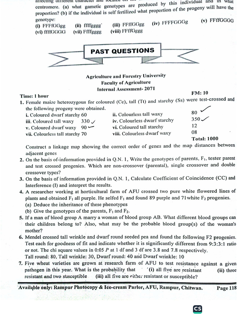 Genetics Past Question | PDF