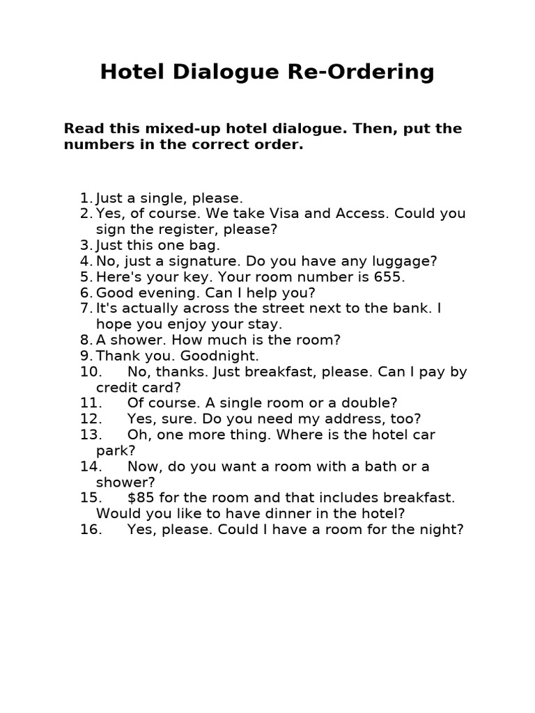 Hotel Dialogue Re-Ordering | PDF