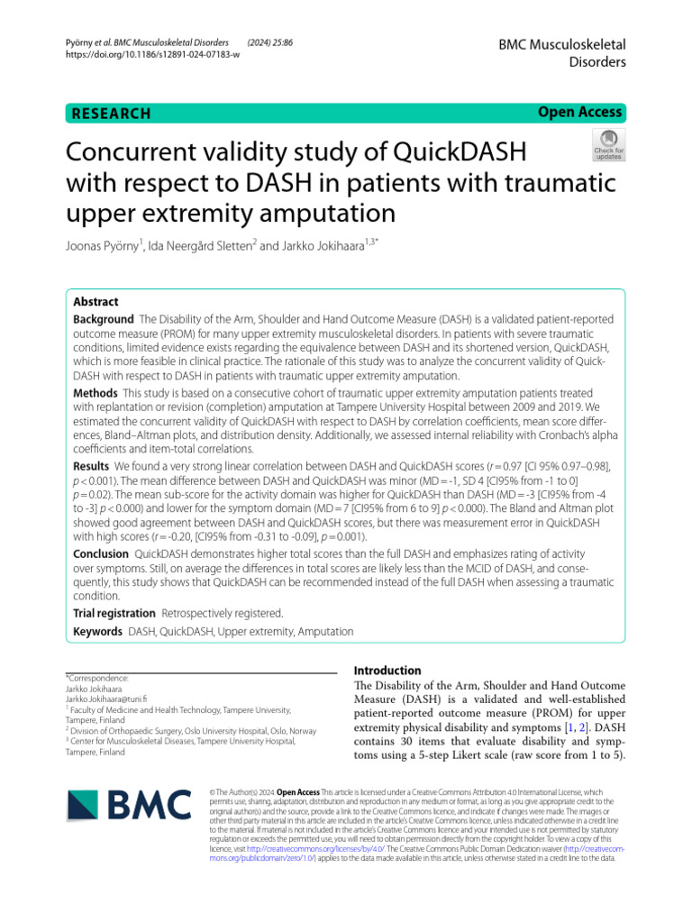 Reliability and Validity of Quickdash | PDF