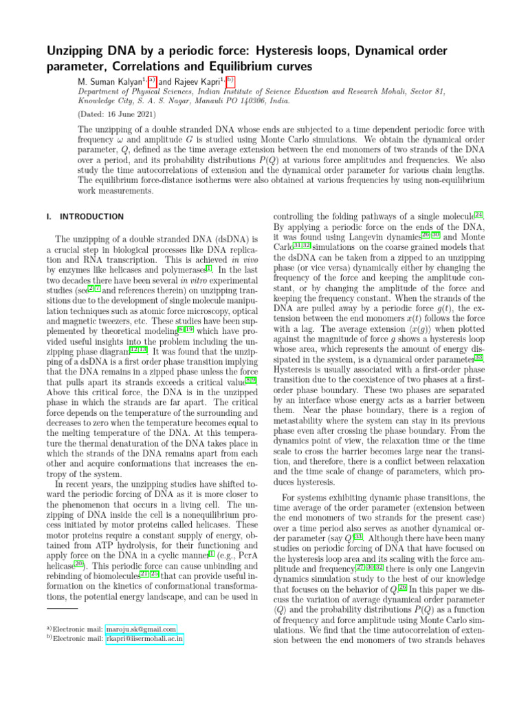Unzipping DNA by A Periodic Force Hysteresis Loops, Dynamical Order Parameter Correlations and ...