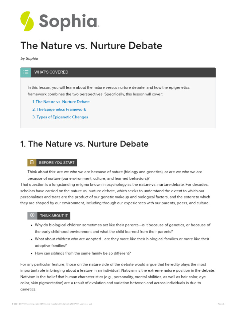 Nature vs. Nurture Explained: Epigenetics | PDF | Genetics | Nature ...