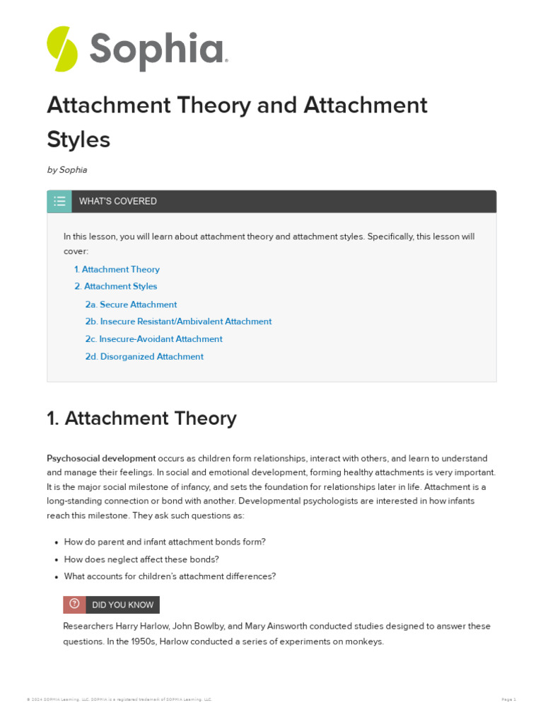 Attachment Theory and Attachment Styles | PDF | Attachment Theory | Psychological Concepts