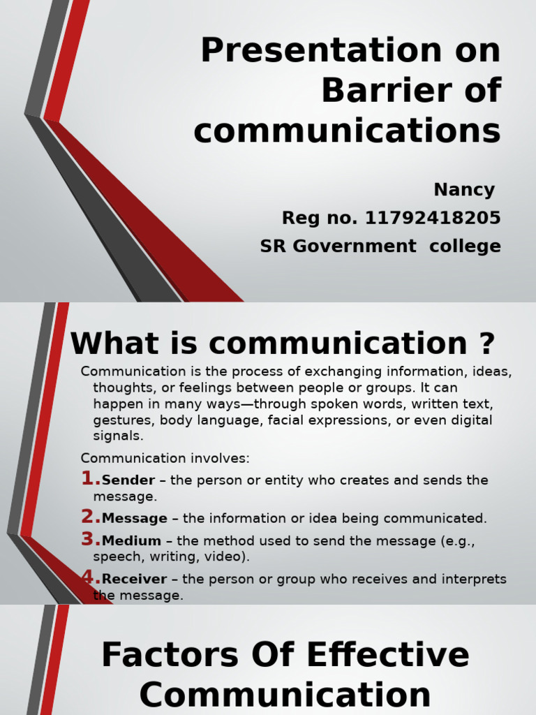Presentation On Barrier of Communications | PDF | Communication | Body ...