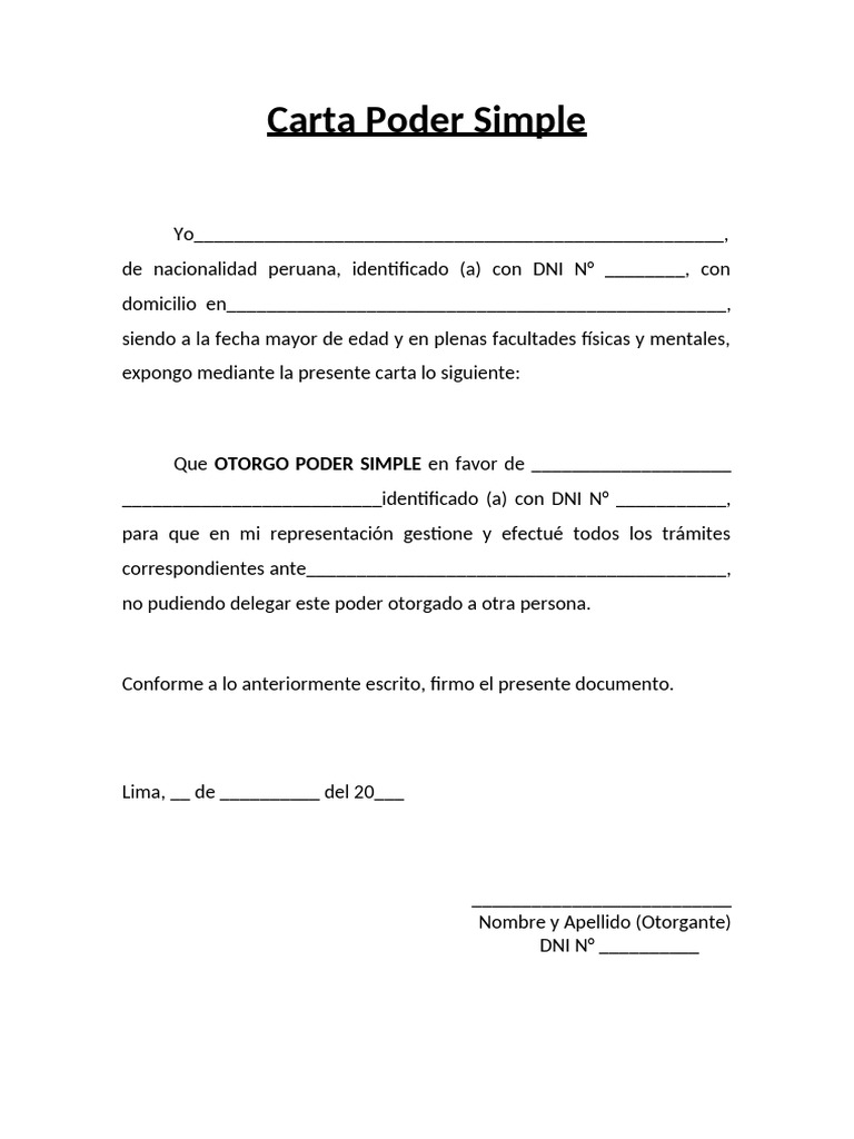 Formato de Carta Poder Simple | PDF