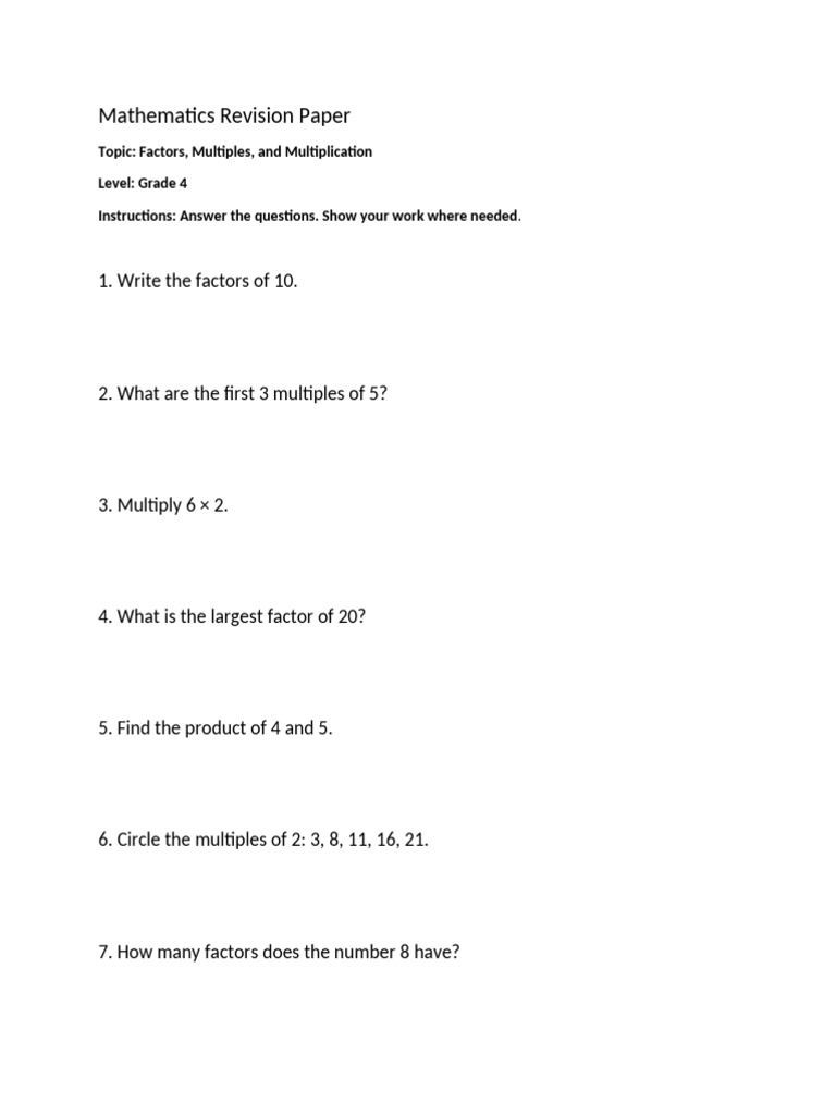 Mathematics Revision Paper | PDF