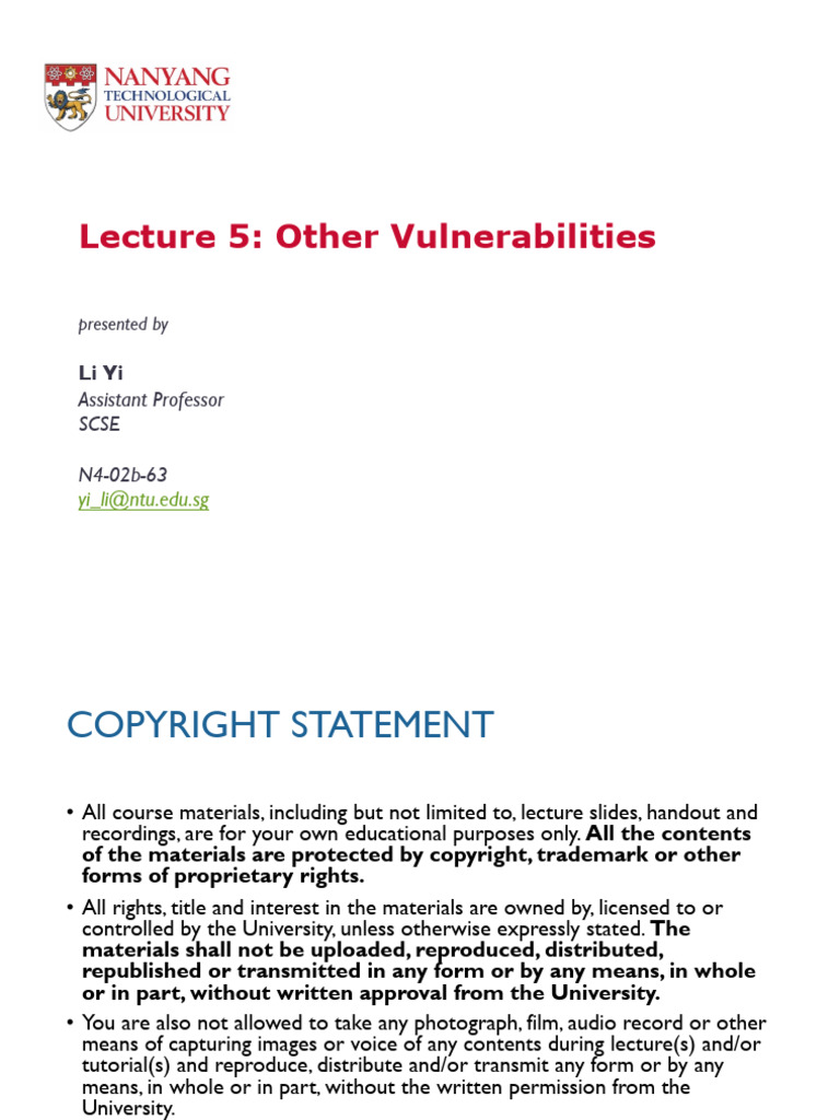 SC4012 Lecture 5 Other Vulnerabilities | PDF | Transport Layer Security | Software Engineering