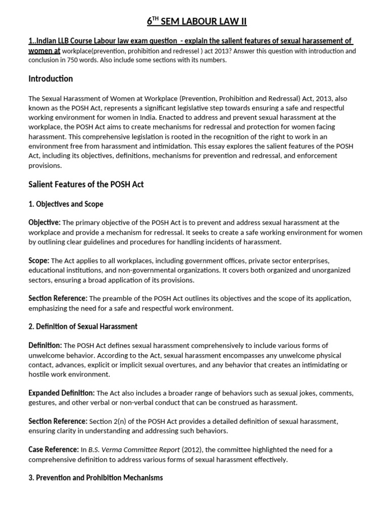 6th Sem Labour Law II | PDF | Employment | Sexual Harassment