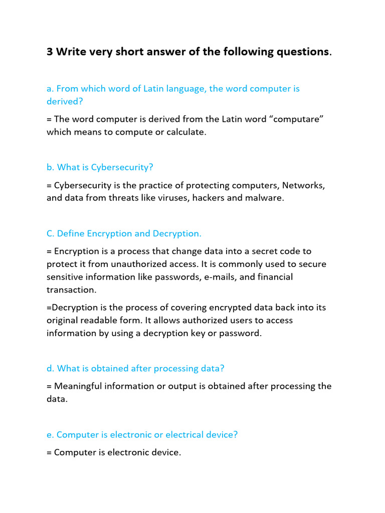 Class 8 Chapter One Exercise QA | PDF | Input/Output | Computer Data Storage