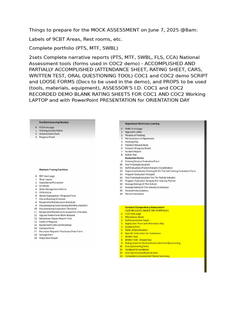 Things To Prepare For The MOCK ASSESSMENT On June 7 | PDF