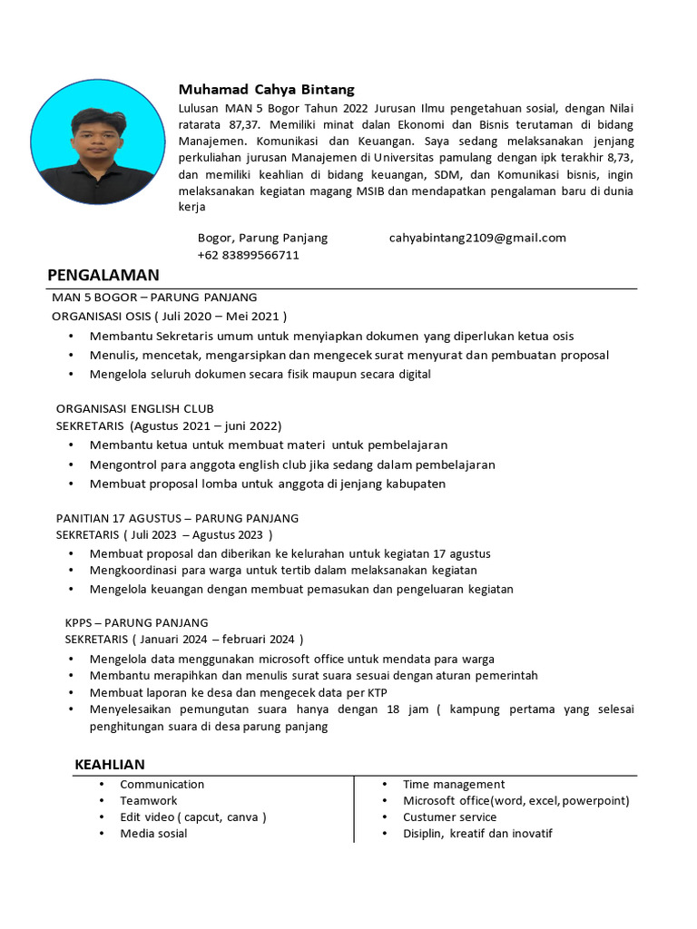 CV Muhamad Cahya Bintang - 2024 | PDF