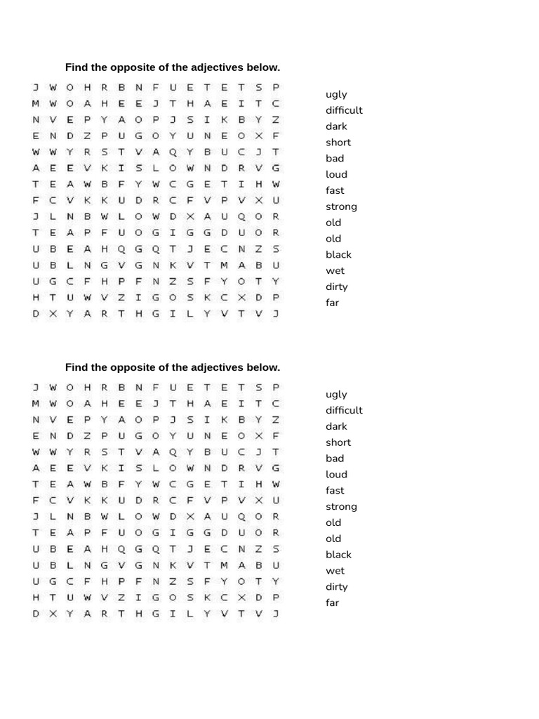 Sopa de Letras Adjetivos | PDF