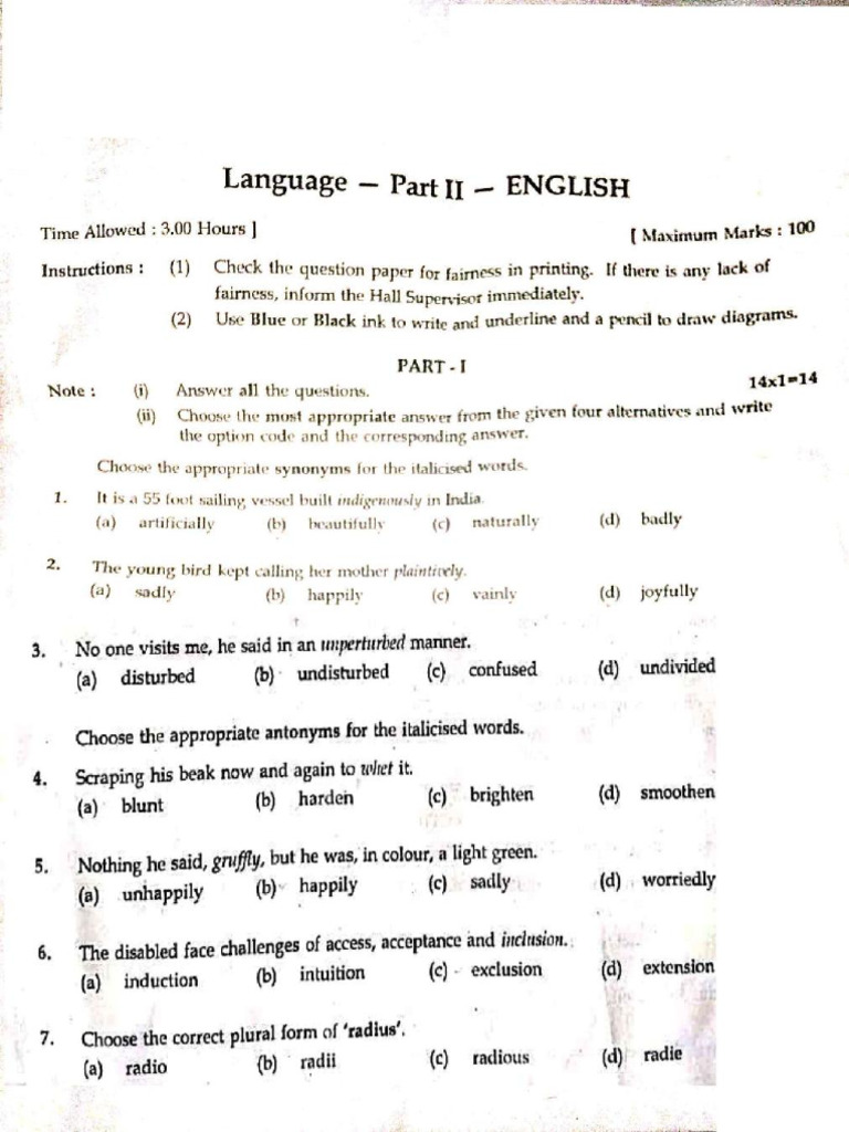 TN SSLC Exam 2025 Question Paper - EnGLISH | PDF