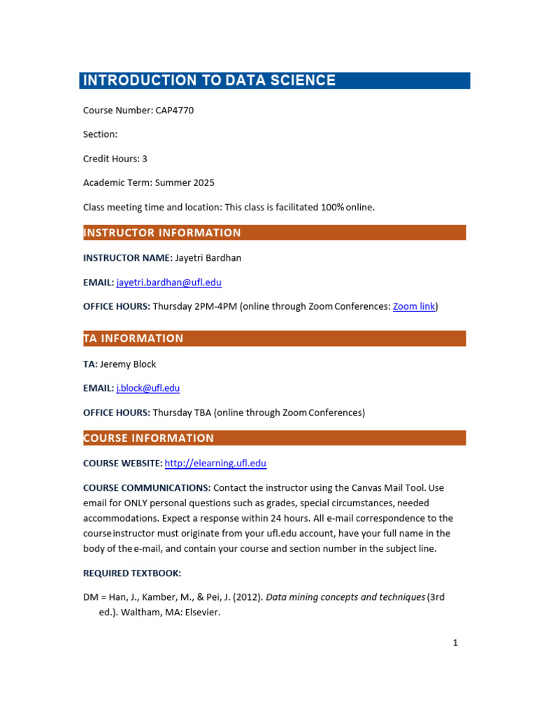 CAP4770_Syllabus_Summer_2025 | PDF | Analytics | Data