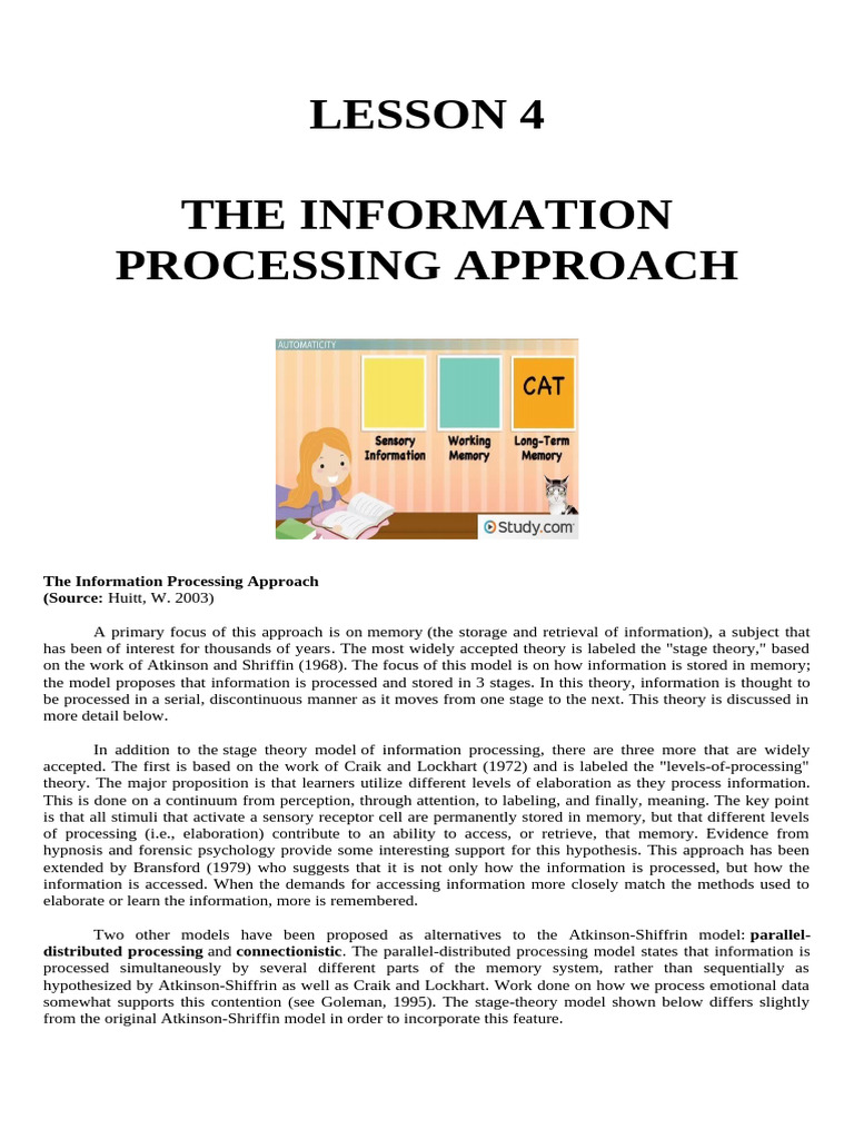 Lesson 4 - Information Processing | PDF | Recall (Memory) | Memory