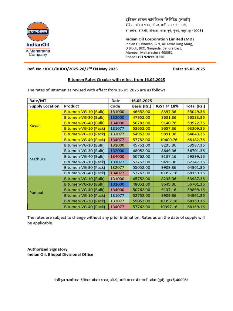 Bitumen Price List India May 2025 | PDF | Petroleum Industry | Petroleum