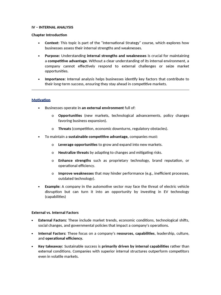 Internal Analysis for Competitive Advantage | PDF | Strategic ...