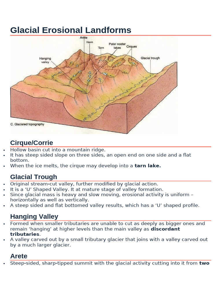 Glacial Erosional and Depositional Landforms | PDF | Glacier | Valley