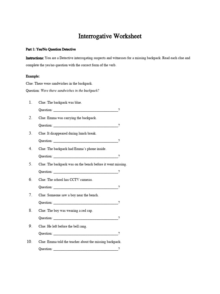 Interrogatives Worksheet 2 | PDF | Chess Theory | Chess