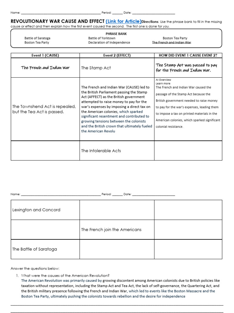 (Cause and Effect Chart (Tuesday) ) 6a Cause and Effect Chart | PDF ...